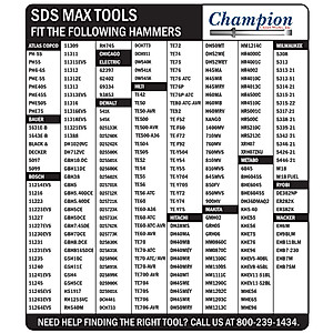 Champion Chisel 24-Inch SDS Max Moil Point Chisel/Bull Point Chisel/Hardened Steel/Tempered for Impact Durability/Laser Etched Part Numbers