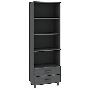 GOLINPEILO Wooden Highboard Bookcase, Dark Gray 4-Tier Bookshelf with 2 Drawers, Standard Book Shelves Display Shelf Solid Wood Pine for Home Office 23.6"x13.8"x70.9"(B) -AA