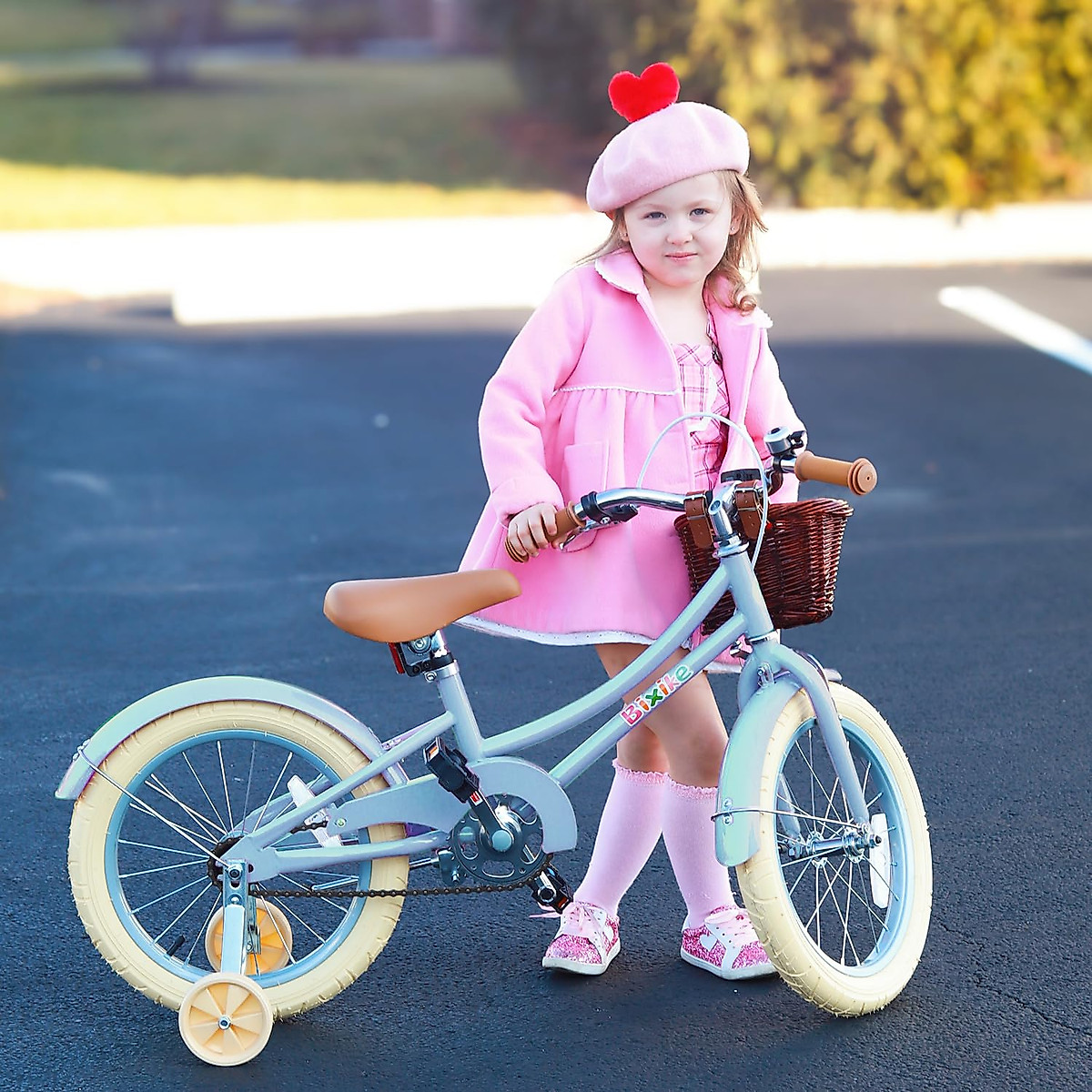 Bixike Retro Design Girls Bike with Basket and Coaster Brake for 3-13 Years Old Kids, 14 16 18 Inch Kids Cruiser Bicycle for Toddlers with Training Wheels, 20 Inch with Kickstand, Multiple Colors