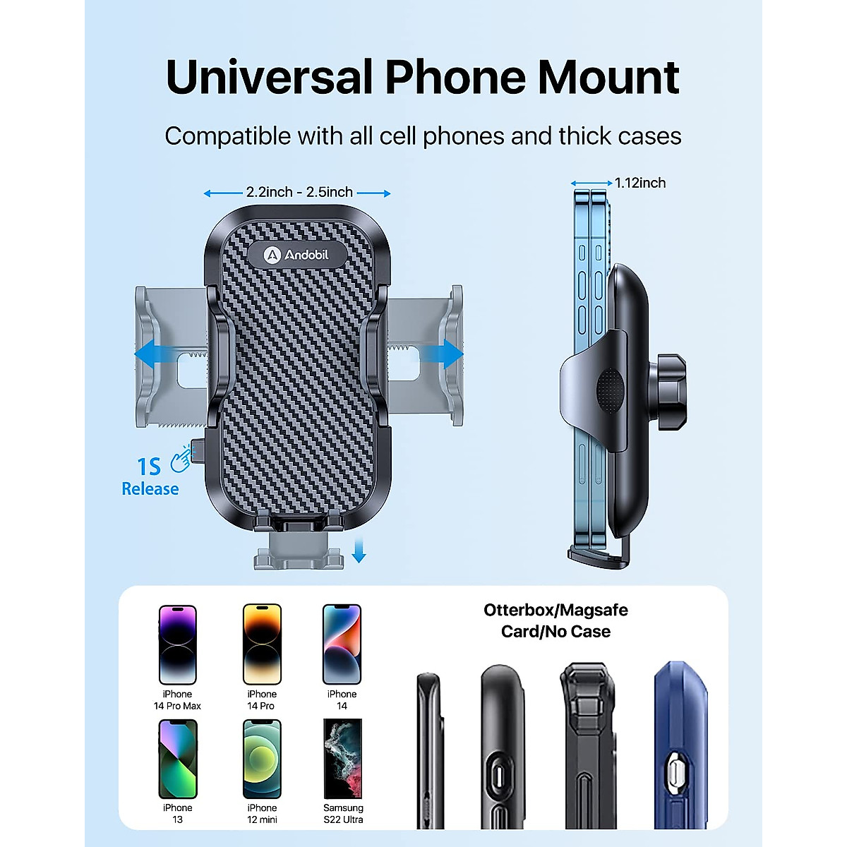 andobil Universal Car Phone Clip Holder [Military Sturdy, Firmly Grip & Never Slip] Ultra Stable Dashboard Cell Phone Mount for Car Dash Fits All iPhone 15 14 13 12 Pro Max Android Samsung GPS Devices