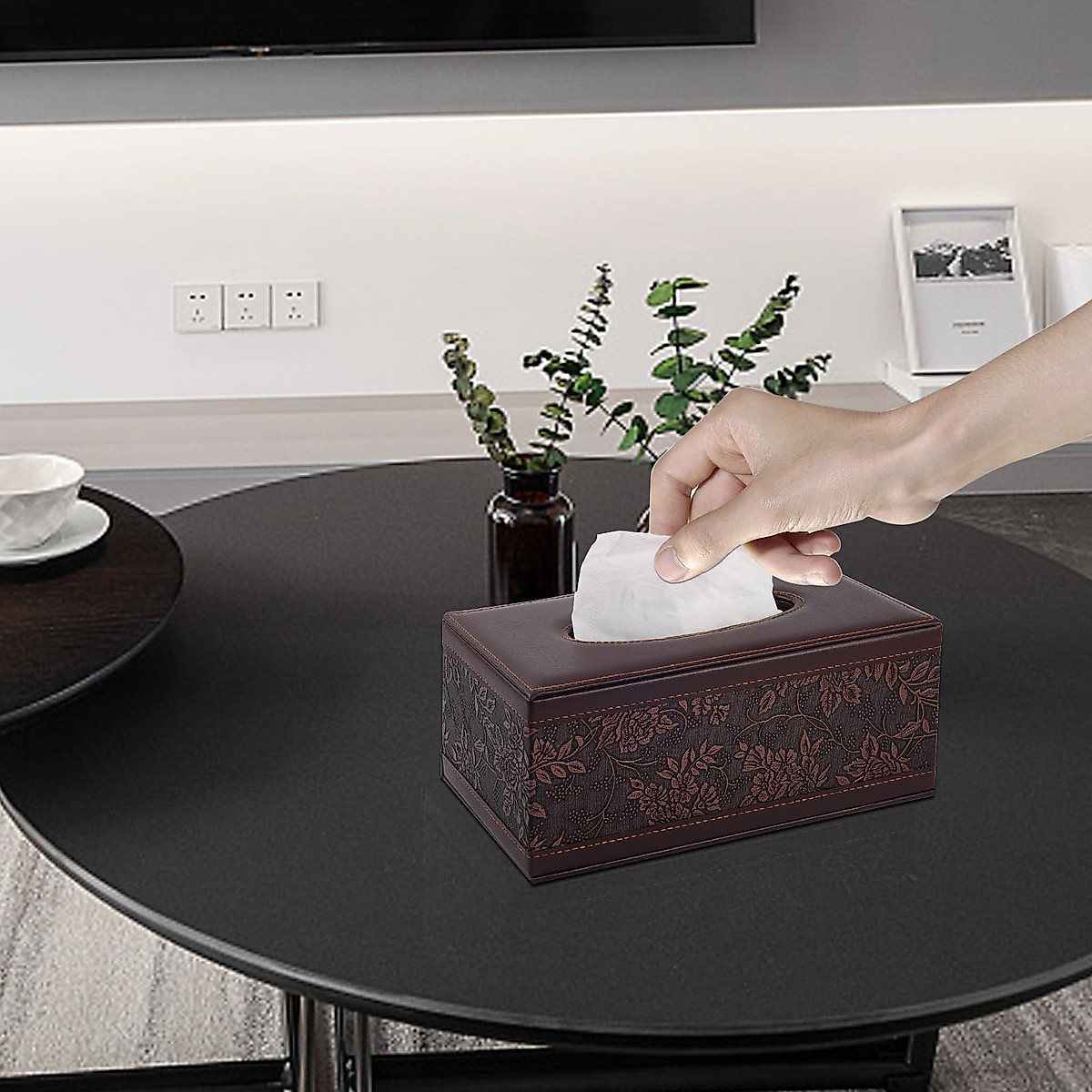 XNONE PU Leather Tissue Box Cover Kleenex Box Holder Rectangle Tissue Organizer with Magnetic Bottom,Decorative Napkin Caddy for Vanity Dresser Night Stand Table Countertop Home Office Car,Retro