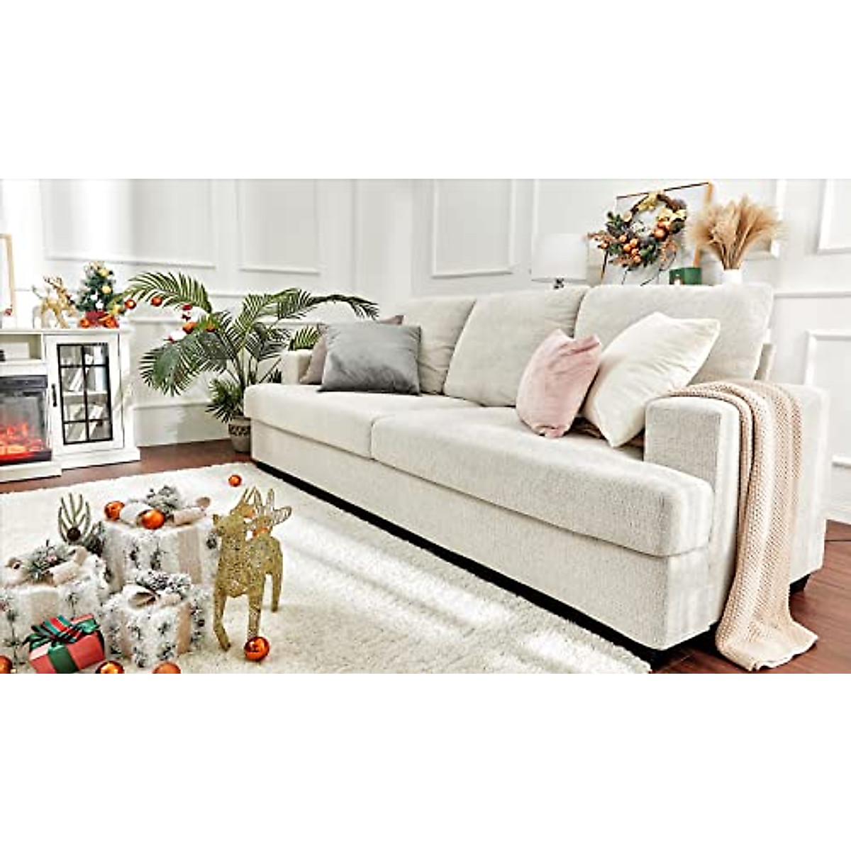 Merluxy Sofa, Deep Seat Sofa-Contemporary Chenille Sofa Couch, 3 Seater Sofa for Living Room-97 Wide Oversized Sofa, Beige Comfy Sofa