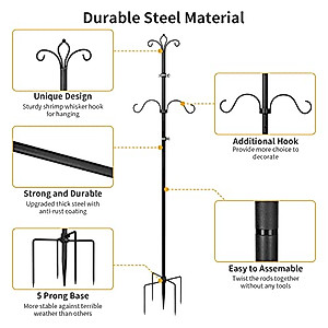 Sararoom 2 Packs 8.1FT Detachable String Light Poles for Outdoor Metal Stand Poles with Hooks for Hanging String Lights for Outside Garden Fence Backyard Wedding Party