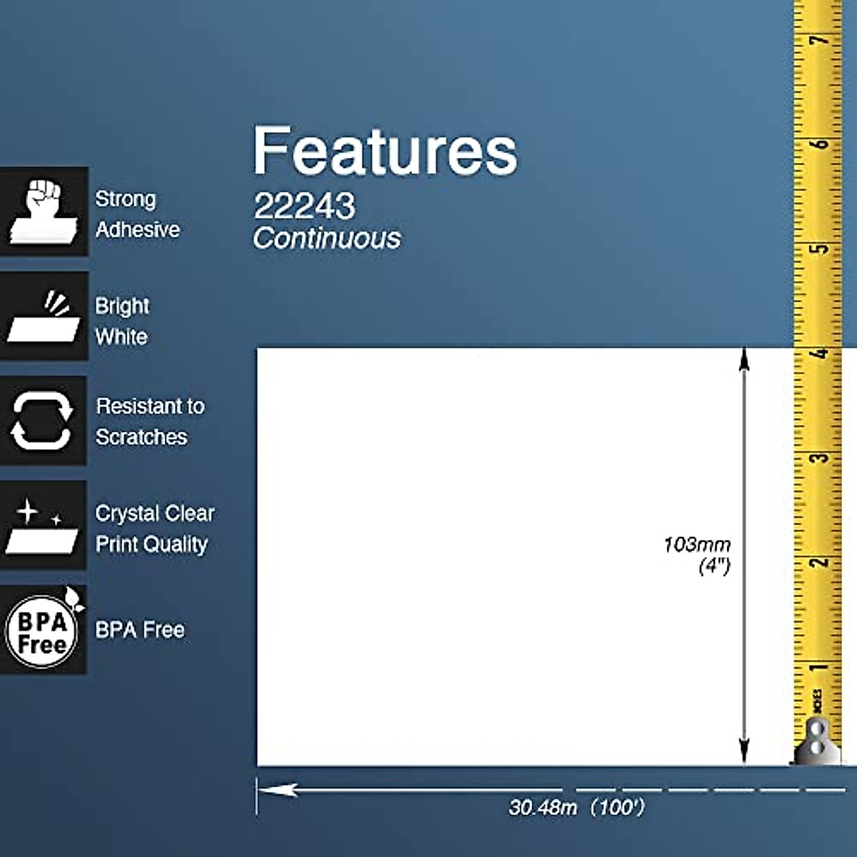 BETCKEY - Compatible Continuous Labels Replacement for Brother DK-2243 (4 in x 100 ft), Use with Brother QL Label Printers [6 Rolls]