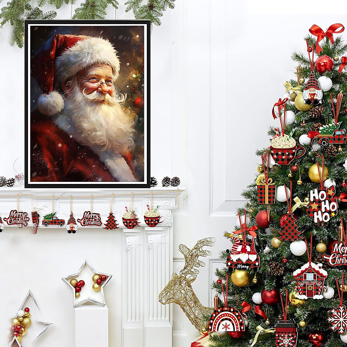 SKRYUIE 5D Santa Claus Diamond Art Painting Kits - DIY Diamond Art Christmas in July, Full Round Drill - Crystal Embroidery Cross Stitch - Adult Craft for Wall & Office Decor - 12x16 inch