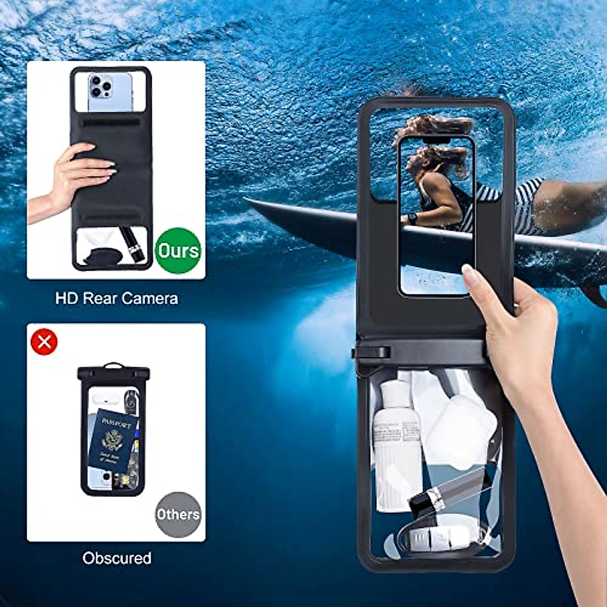 Niveaya [Up to 10.5" Large Floating Waterproof Phone Pouch - 2 Pack, Double Space Waterproof Phone Case with iPhone 15/14/13/12/ Pro Max/Pro/8 Plus, Galaxy S22/S21/S20/S10/Note 20/10/9.