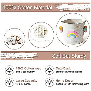 INough Woven Storage Baskets for Kids, Cotton Rope Toy Baskets with Handles Large Rainbow Storage Bins Dog Toys Organizer Solution for Office, Bedroom, Closet, Laundry (Rainbow)
