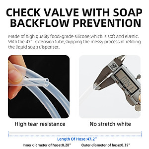 Sink Soap Dispenser Extension Tube Kit, 47" Under Counter Gappo Soap Dispenser Tube with Upgraded Metal Check Valve for Kitchen Sink, Never Fill The Little Bottle Again White