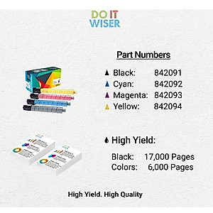 Do it Wiser Compatible Printer Toner Cartridge Replacement for Ricoh MP C307 MP C306 MP C406 MP C407 - 842091 842092 842093 842094 (Black, Cyan, Magenta, Yellow, 4Pack) High Yield