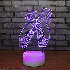 Jinnwell 3D Ballet Shoes Night Light Lamp Illusion 7 Color Changing Touch Switch Table Desk Decoration Lamps Led Christmas Gift with Acrylic Flat ABS Base USB Cable Toy