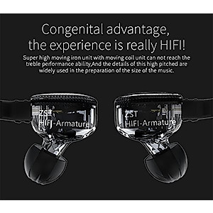 YINYOO Easy KZ ZST Hybrid Banlance Armature with Dynamic in-Ear Earphone 1BA+1DD HiFi Headset (ZST no mic)