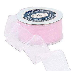 VATIN Christmas Ribbon Sheer Organza Wired Ribbon 1-1/2 inch 25 Yards ( 75Ft ) -Light Pink/Baby Pink ,Perfect for Making Bows and Wreaths