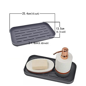 BuRuiJi Sponge Holder for Kitchen Sink,Silicone Sink Tray for Sponge, Soap Dispenser, Scrubber, and Other Kitchen Sink Accessories 10”x 5.3” (Grey)