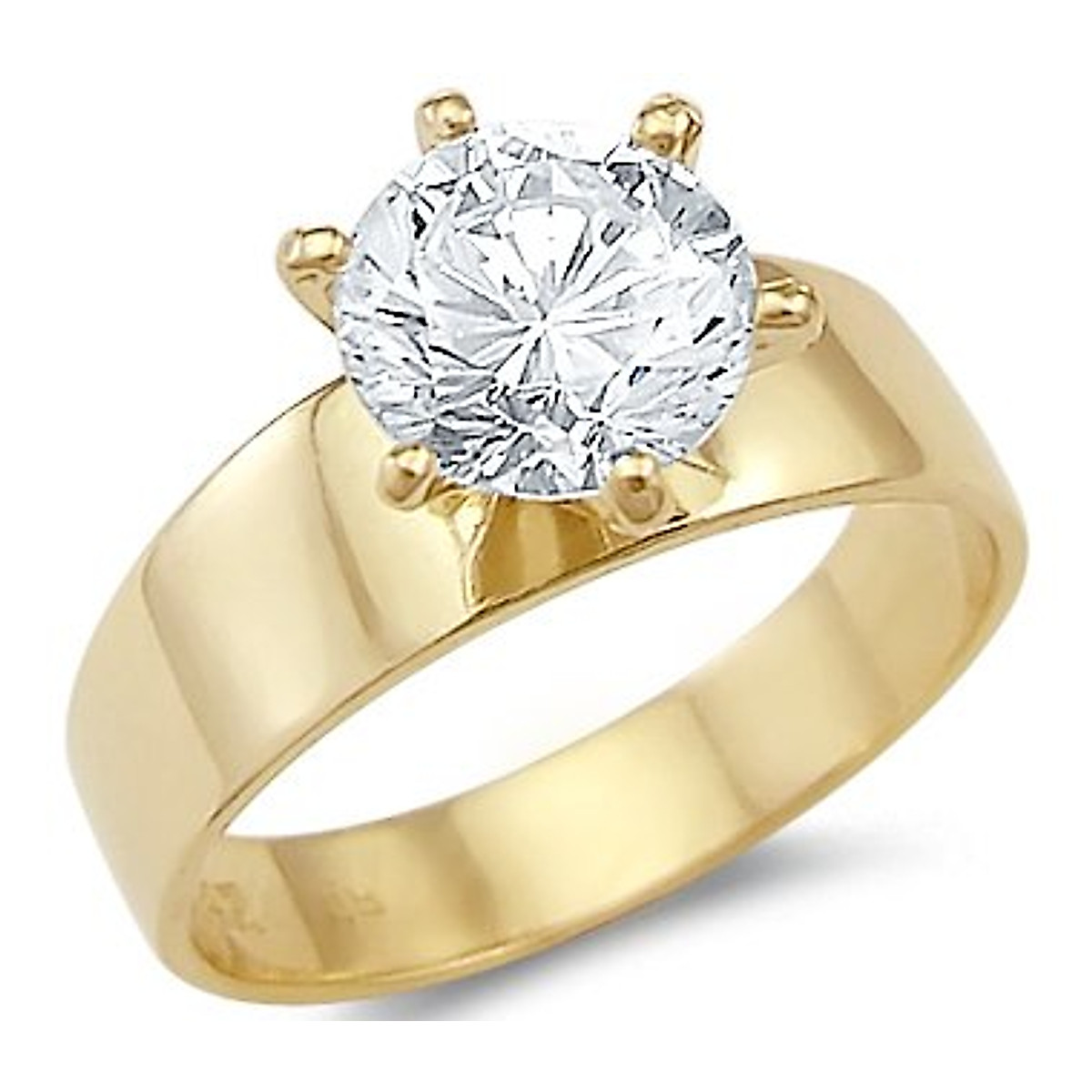 Size- 8 - Solid 14k Yellow Gold Solitaire Engagement CZ Cubic Zirconia Ring Band 2 ct. Round Cut