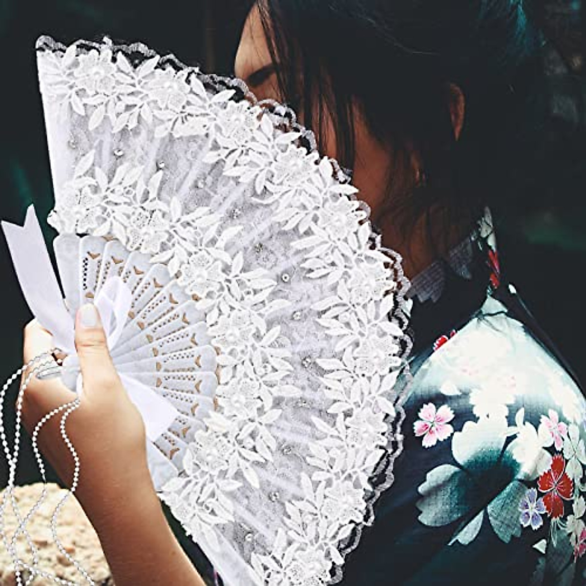 FOMIYES Lace Peal Fan Folding Hand Fans Wedding Bride Fan Dance Fan Decorative for Performance Wedding Dancing Church Party