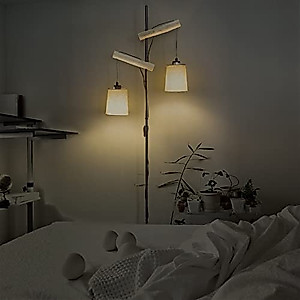 Eusamxon Hanging 2 Lights Floor Lamp Rustic Farmhouse Tall Standing Lamps with Double Fabric Lampshade Floor Lamps for Living Room Bedroom Office Home Lighting Decor.