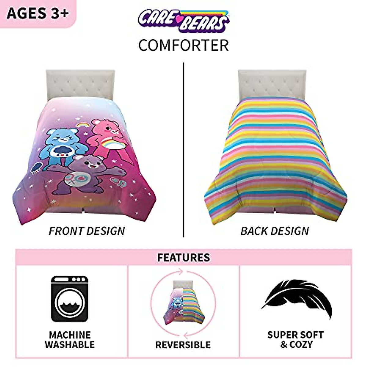 Franco Kids Bedding Super Soft Reversible Comforter, Twin/Full, Care Bears