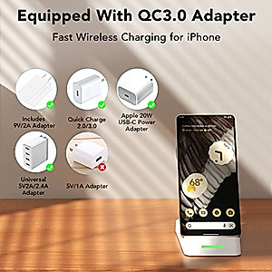 EloBeth 3 in 1 Wireless Charging Station for Google Pixel Watch Charger, Wireless Charger for Google Pixel 8 Pro /8/7 Pro / 7a /7/Fold/6/6 Pro/5/4/3/XL, Pixel Buds Pro iPhone/Airpods(not for Watch 2)