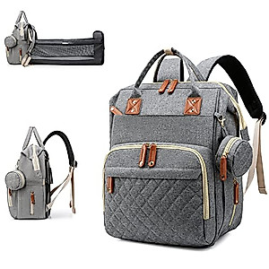 Milecan Diaper Bag Backpack, Unisex Baby Nappy Bags with Changing Pad, Pacifier Case & Stroller Straps&USB Charging Port, Multifunction Waterproof Travel Back Pack for Moms Dads, Grey