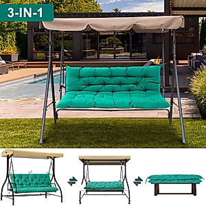 VKETU Outdoor Swing Cushions 3 Seater Waterproof, Replacement Bench Cushions for Outdoor Patio Furniture with Backrest, Porch Swing Cushion with Ties for Lawn and Garden (Lake Blue, 40x71in)