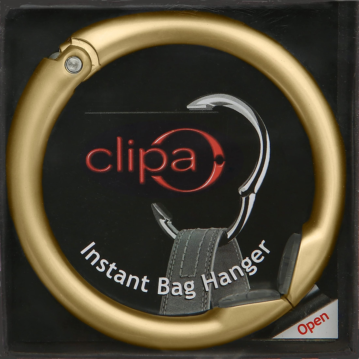 Clipa Bag Hanger – Matte Gold PVD - The Ring That Opens Into a Hook and Hangs in Just 1/2" of Space, Holds 33 lbs., 3 yr. Warranty