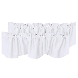 H.VERSAILTEX 2 Panels Blackout Curtain Valances for Kitchen Windows/Living Room/Bathroom Privacy Protection Rod Pocket Decoration Scalloped Winow Valance Curtains, 52" W x 18" L, Pure White