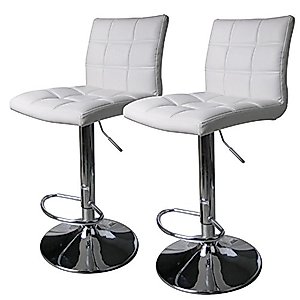 Contemporary Bar Stools Hight Adjustable Seat Hydraulic 360 Degree Swivel Sturdy Steel Frame Quadrate cushion Seat Dining Chair Bar Pub Stool Home Office Furniture - Set of 4 White #1935wht