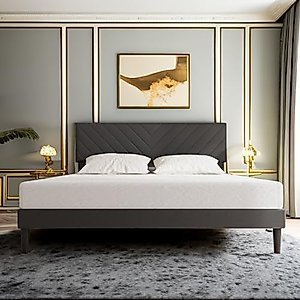 MTSVMP Queen Size Upholstered Platform Bed Frame with High-Adjustable Headboard and Solid Wood Slats Support, Non-Slip and Noise-Free,No Box Spring Needed, Easy Assembly (Queen)