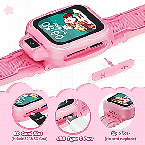 Kids Digital Watch Girls, Best Christmas Birthday Gifts for Age 3 4 5 6 7 8 9 Years Children,Touchscreen Toddler Sport Smart Watch with Camera FM MP3 Pedometer - Light Pink with 32GB SD Card