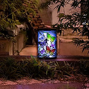 Afirst Hanging Solar Lantern - Decorative Outdoor Glass Solar Butterfly Lights Waterproof LED Tabletop Lamp for Garden Yard Patio Decor