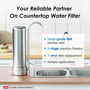 Waterdrop 5-Stage Stainless Steel Countertop Water Filter, Reduces Heavy Metals, Bad Taste, Chlorine, Up to 99% of Impurities, 2 Pack