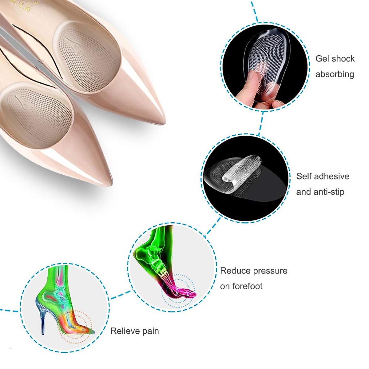 Premium Metatarsal Pads, Soft Ball of Foot Cushions,Reduce Foot Pain and Provide Support, Suit for Men Women & All Shoes Types（10Pcs）