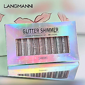 10 Colors Dazzling Glitter Liquid Eyeshadow Metallic Shiny Shimmer Long Lasting Waterproof Highly Pigmented Glow Eye Shadow Kit Sparkle Diamond Pearlescent Eye Makeup Cosmetic