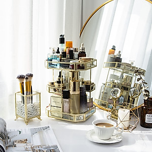 Senjie Makeup Organizer 360 Degree Rotating Countertop Cosmetics Storage Display for Lipsticks Perfumes Skincare Large Capacity,Gold