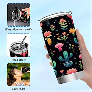 Wassud Cactus Pattern 20 oz Tumbler with Lid and Straw Stainless Steel Double Wall Vacuum Tumblers Insulated Travel Coffee Mug for Cold and Hot Drinks