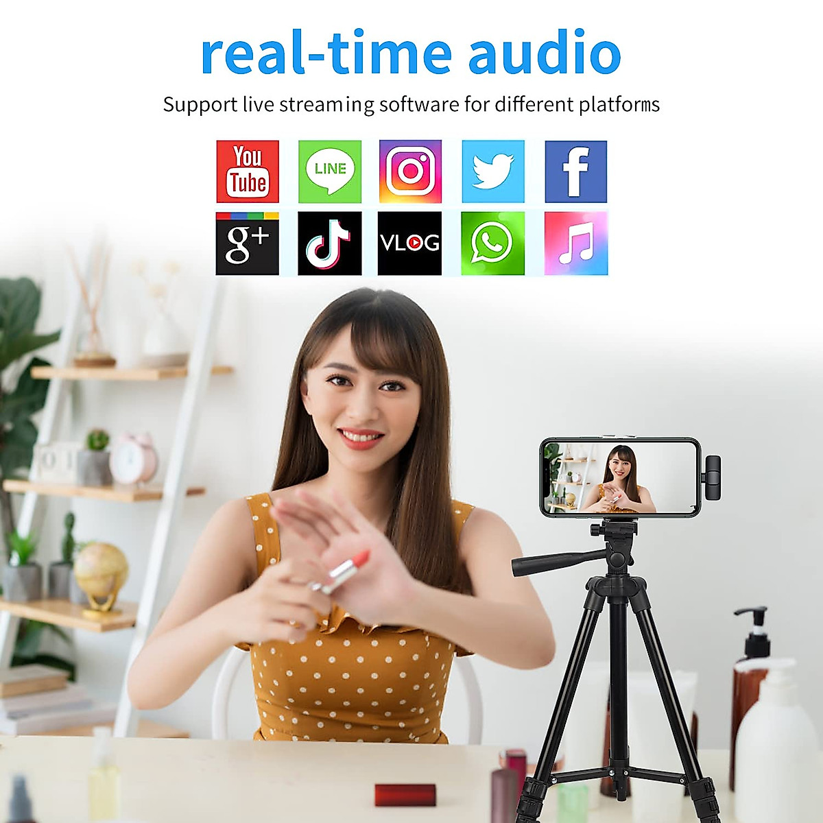 bAnpinSH Wireless Lavalier Microphone,for iPhone iPad,Professional lavalier Microphone for Video Recording, Plug and PlayAuto Sync 2.4G Ultra-Low Latency Noise Reduction Lapel Microphone (Black)