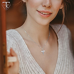 Takar Solid Sterling Silver Caduceus Symbol Pendant, Silver Pendant Charms, Sterling Silver Pendant For Women and Men. Caduceus Silver Jewelry MADE IN USA.