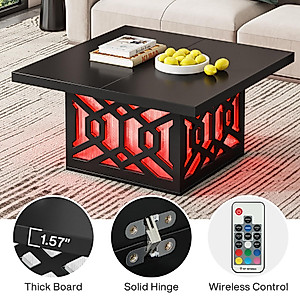 Tribesigns Coffee Table with LED Lights, Modern Square Cocktail Table with Storage, Center Table Living Room Furniture, Black