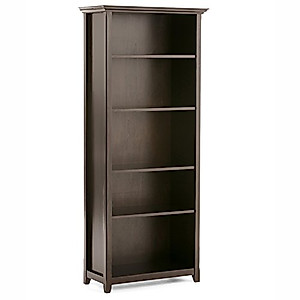 SIMPLIHOME Amherst SOLID WOOD 70 inch x 30 inch Transitional 5 Shelf Bookcase in Hickory Brown with 5 Shelves, for the Living Room, Study and Office