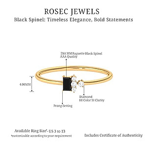 Black Spinel Minimal Ring for Women, AAA Quality, Dainty Promise Engagement Ring, 14K Yellow Gold, Size:US 6.50