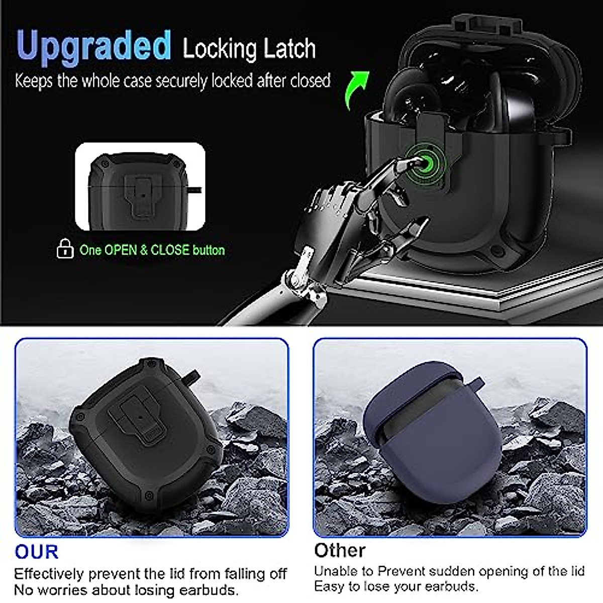 for Bose QuietComfort Earbuds II Case (2022) / NEW QuietComfort Ultra Earbuds Case (2023),Shockproof Protective Safety Lock Case for QuietComfort Earbuds 2/QuietComfort Ultra Earbuds Accessories-Black