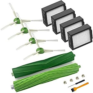 Replacement Parts accessories compatible with irobot Roomba i3 i3+ i4 i6 i6+ i7 i7+ i8 i8+/Plus E5 E6 E7 I,E &J Series Vacuum Cleaner, 1 set of rubber brushes and 4 filters and 4 side brushes