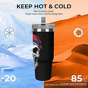 Serbian Serb Flag Skull 30 OZ Insulated Tumblers with Handle And Straw Leakproof Vacuum Insulated Stainless Steel Water Bottle for Car Fishing Travel