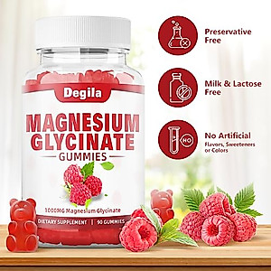 Magnesium Glycinate Gummies 1000mg with Magnesium L-Threonate ，Chelated Magnesium Potassium Complex Supplement with VitD, B6, CoQ10, Calcium,Supports for Memory, Calm, Mood - 90 Raspberry Gummies..