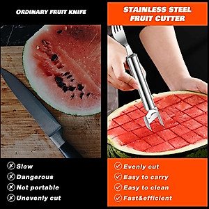 2Pcs 2024 New Watermelon Cutter, 2-in-1 Stainless Steel Fruit Knife Watermelon Fork Slicer Cutter Slicer Tool Dual Head Fruit Forks Slicer Knife Summer Portable Fruit Cutting Knife Fork (2, Silver)