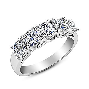 Houston Diamond District 1 Carat (ctw) 14K White Gold Round LAB GROWN Diamond Ladies 5 Five Stone Wedding Anniversary Stackable Ring Band Ultra Premium Collection
