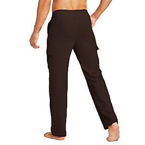Willit Men's Cotton Yoga Sweatpants Athletic Lounge Pants Cargo Open Bottom Joggers Straight Leg Casual with Pockets Coffee XL