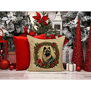 Caroline's Treasures DAC2383PW1414 Keeshond Christmas Flowers Throw Pillow Machine Washable, Indoor Outdoor Decorative Pillow for Couch, Bed or Patio, 14Hx14W
