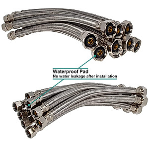 【New Version】Faucet Water Supply Connector Line Braided Stainless Steel, Premium Faucet Supply Line 24 inch - 3/8 Female Compression Thread x 1/2 Female Iron Pipe Thread (10 Pack)