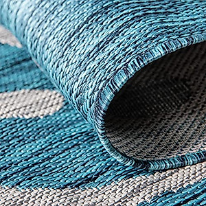 Unique Loom Outdoor Botanical Collection Area Rug - Curl (9' x 12' Rectangle, Teal/ Ivory)